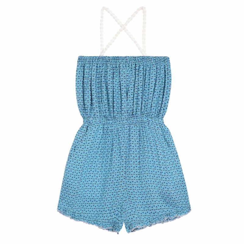 Combishort en coton fleuri bleu vert | Filles 2-14 ans | La Faute à ...